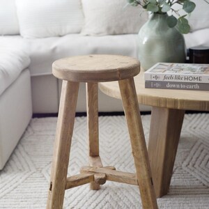 Vintage-style Round Stool | Rustic | Accent Piece | Wood Decor | Side ...