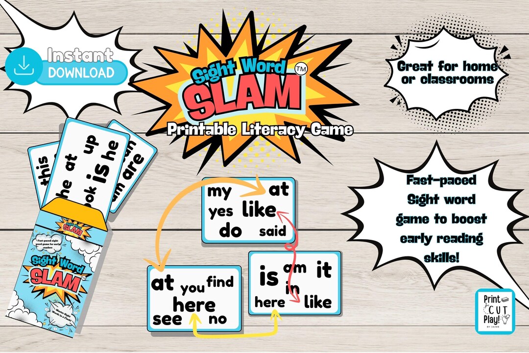 Sight Word Slam Game: Spot It Style Reading, Kinder Literacy (PDF ...
