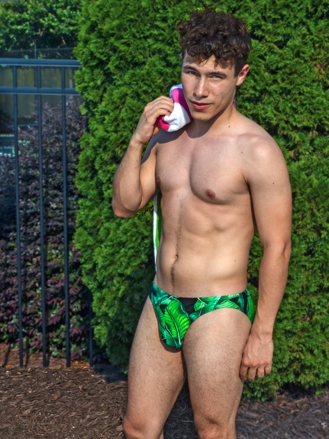 Banana Leaf Print Mens Swim Brief Etsy
