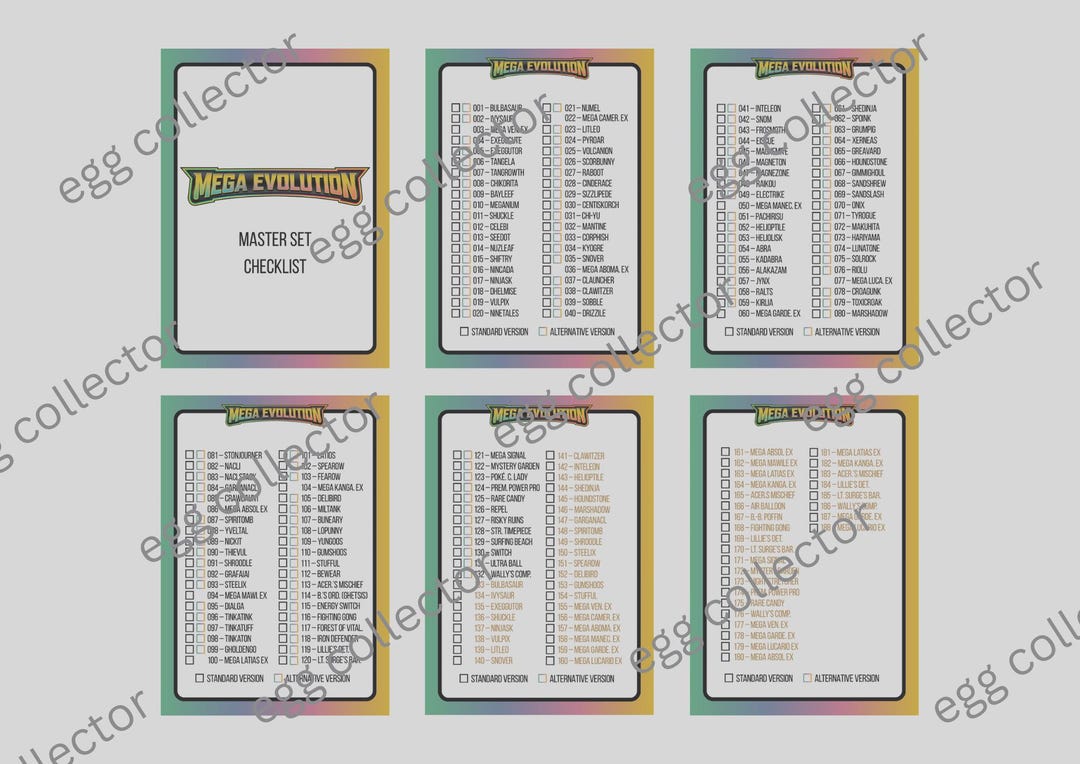 Pokemon TCG Mega Evolution Checklist Cards - Standard & Master Set ...