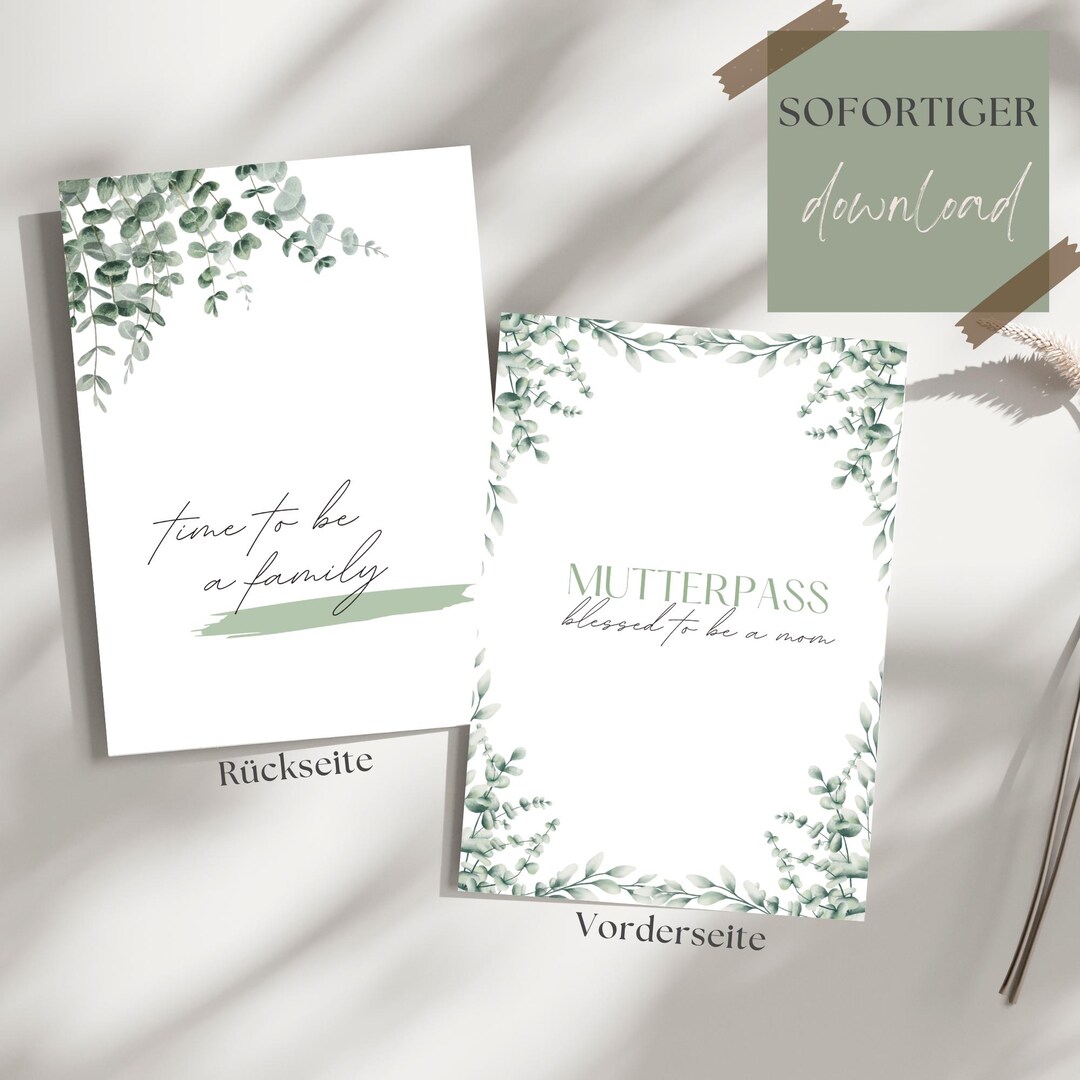 Maternity Pass Cover With Eucalyptus Green & Modern Text • Personalized ...