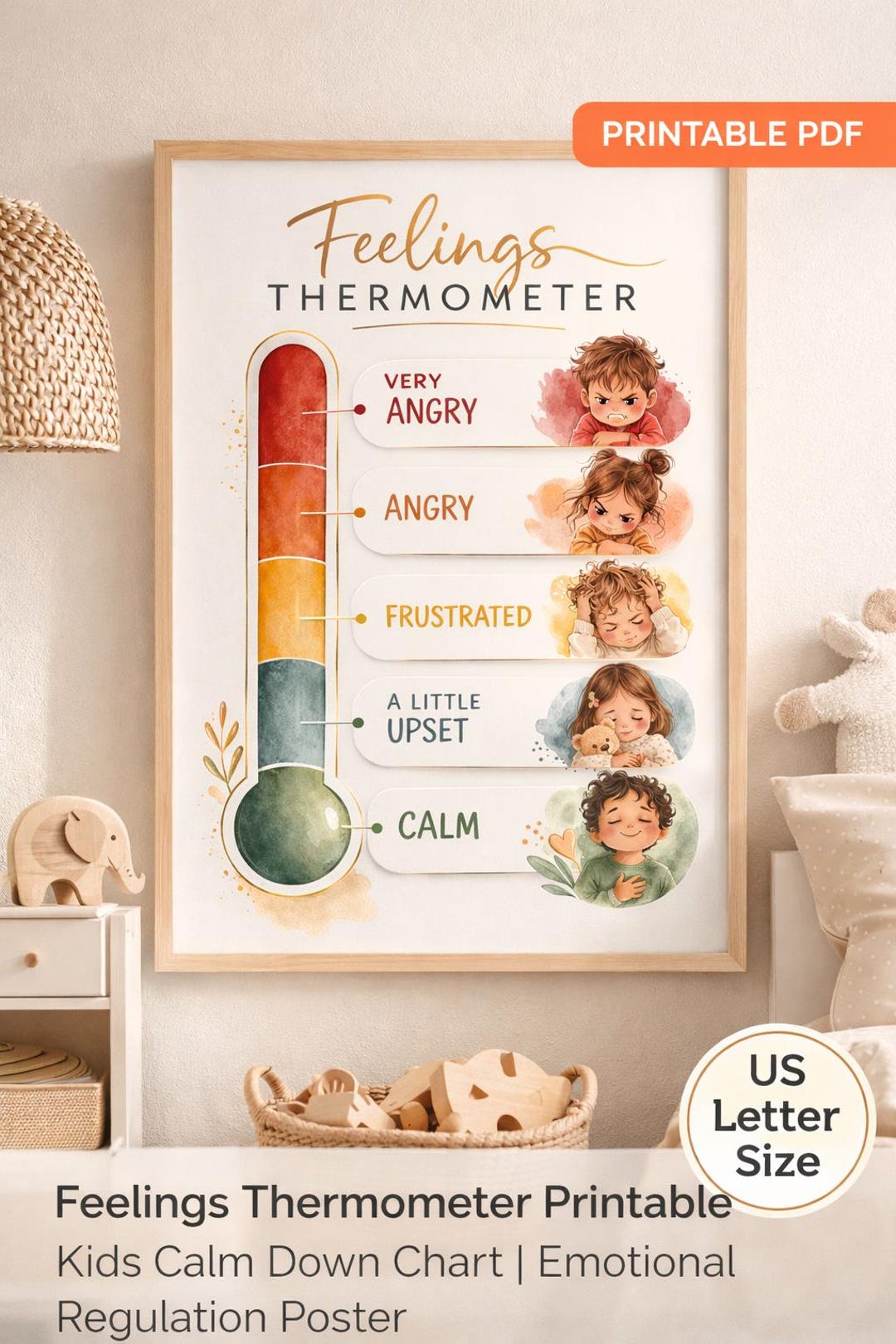Kids Feelings Thermometer Chart | Emotional Regulation Poster (digital ...