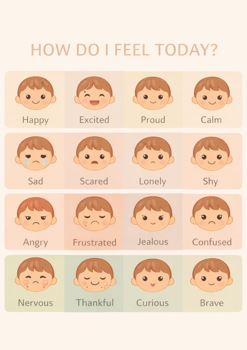 Kids Emotions Chart | Social Emotional Learning, Calm Corner (PDF ...