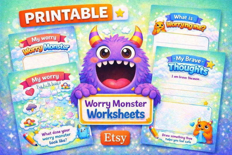 Worry Monster Worksheet for Kids | Anxiety Printable Activity ...