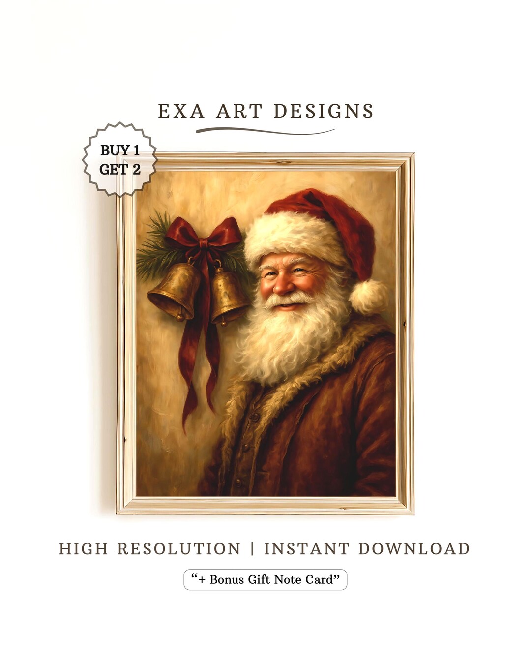 Vintage Santa Portrait Wall Art - Printable Rustic Oil Painting With ...