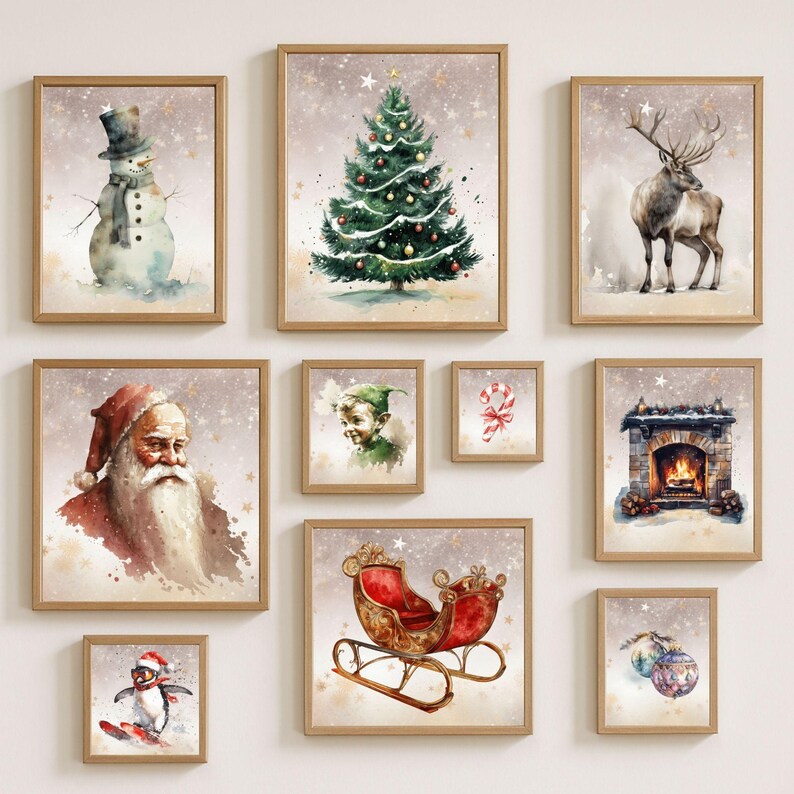 Vintage Christmas Printable Wall Art Set, Digital Xmas Prints, Winter ...