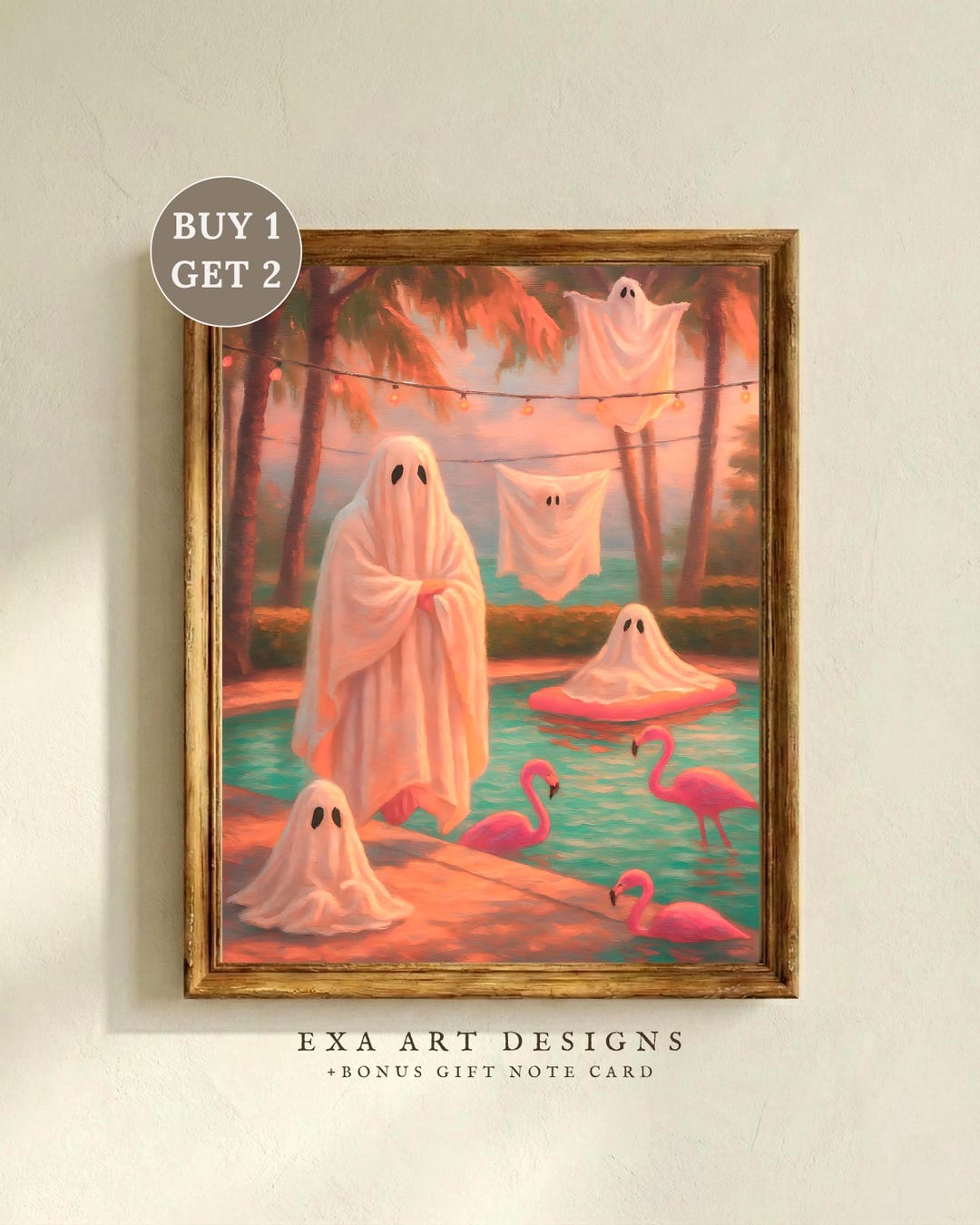 Whimsical Ghosts Laundry Day Vintage Painting | Pastel Halloween Pink ...