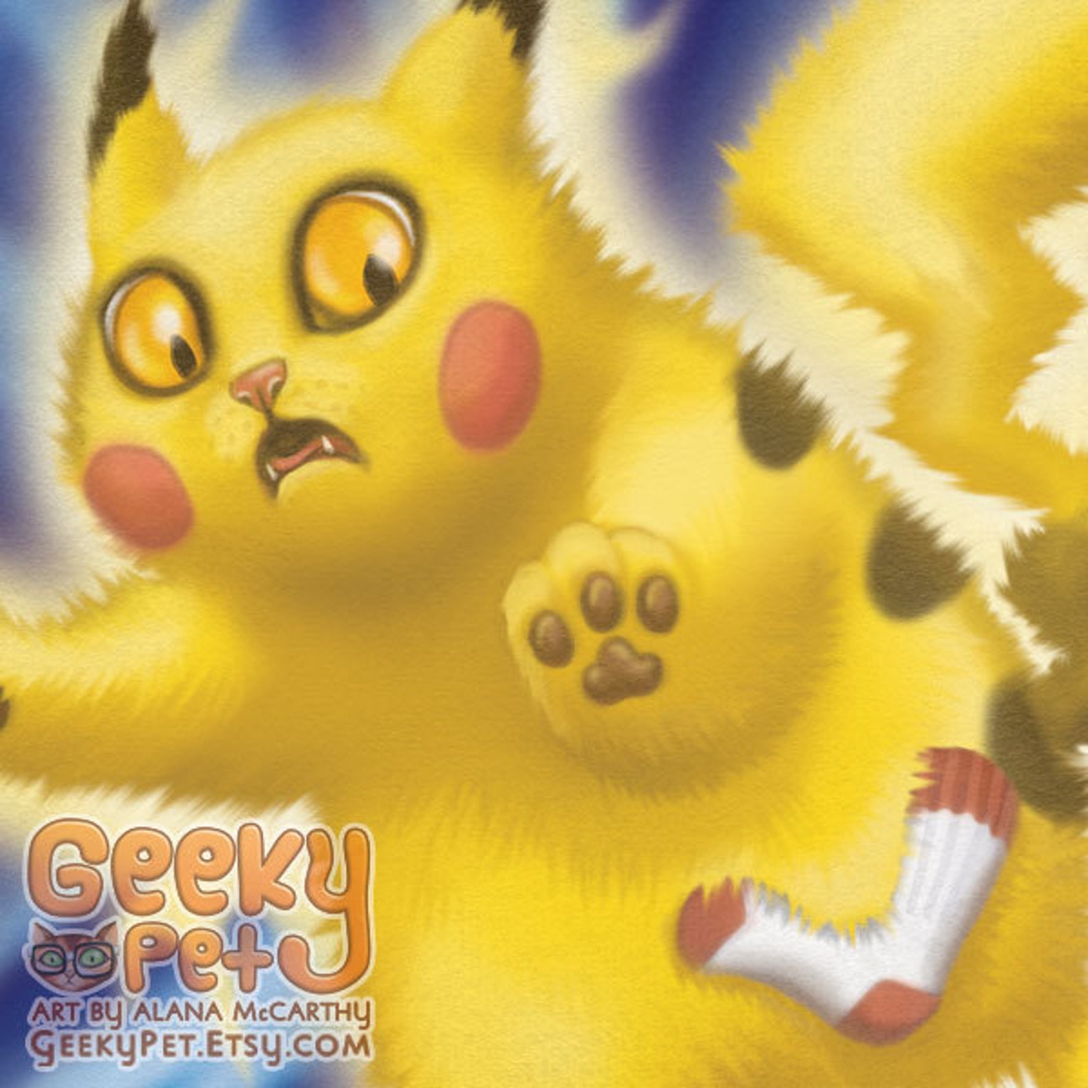 Pikachoo Cat 8 X 10 Art Print This Yellow Cat is - Etsy