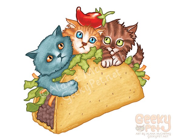 Taco Kittens 8 X 10 Art Print Three Cute Kittens in a | Etsy