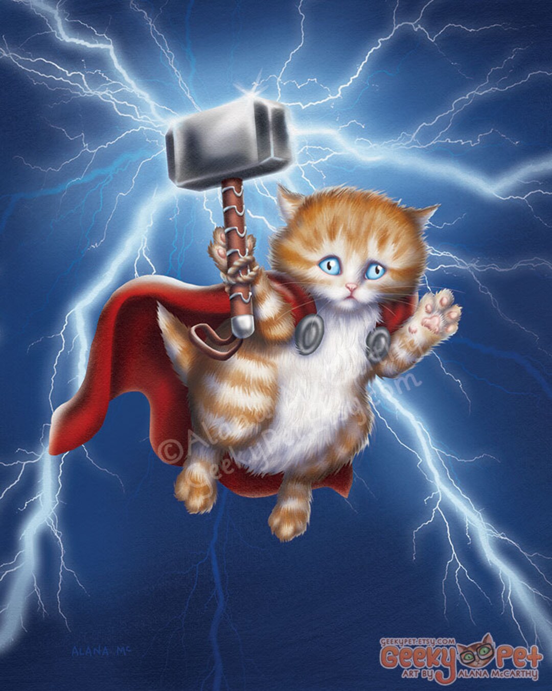 Kitten God of Thunder - 8x10 Art Print - Orange Tabby Kitten Flying ...
