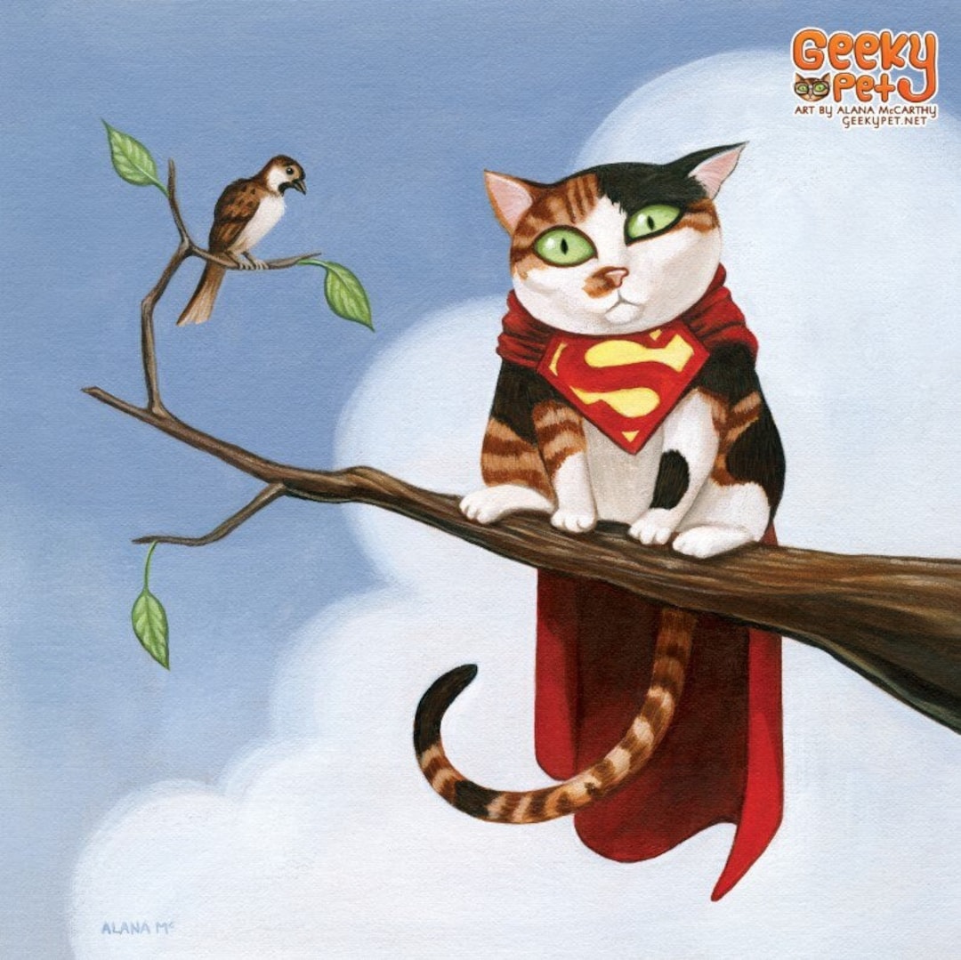 Super Cat - 8x8 Art Print - Soaring Through the Skies and Stuck in a ...
