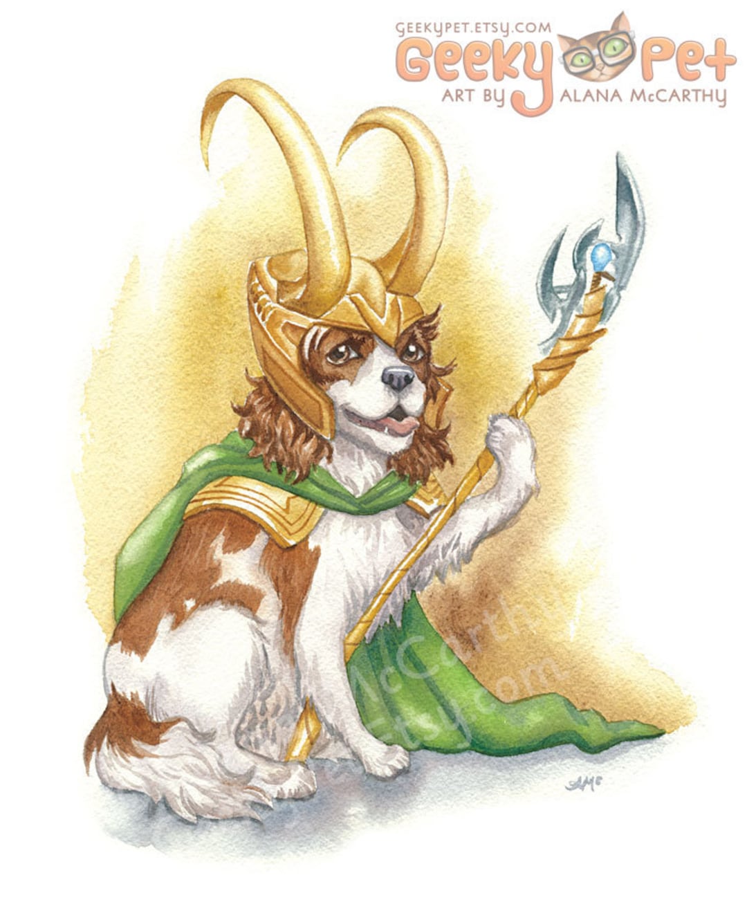 God of Mischief Dog - Watercolor 8x10" Print of a King Charles Spaniel ...