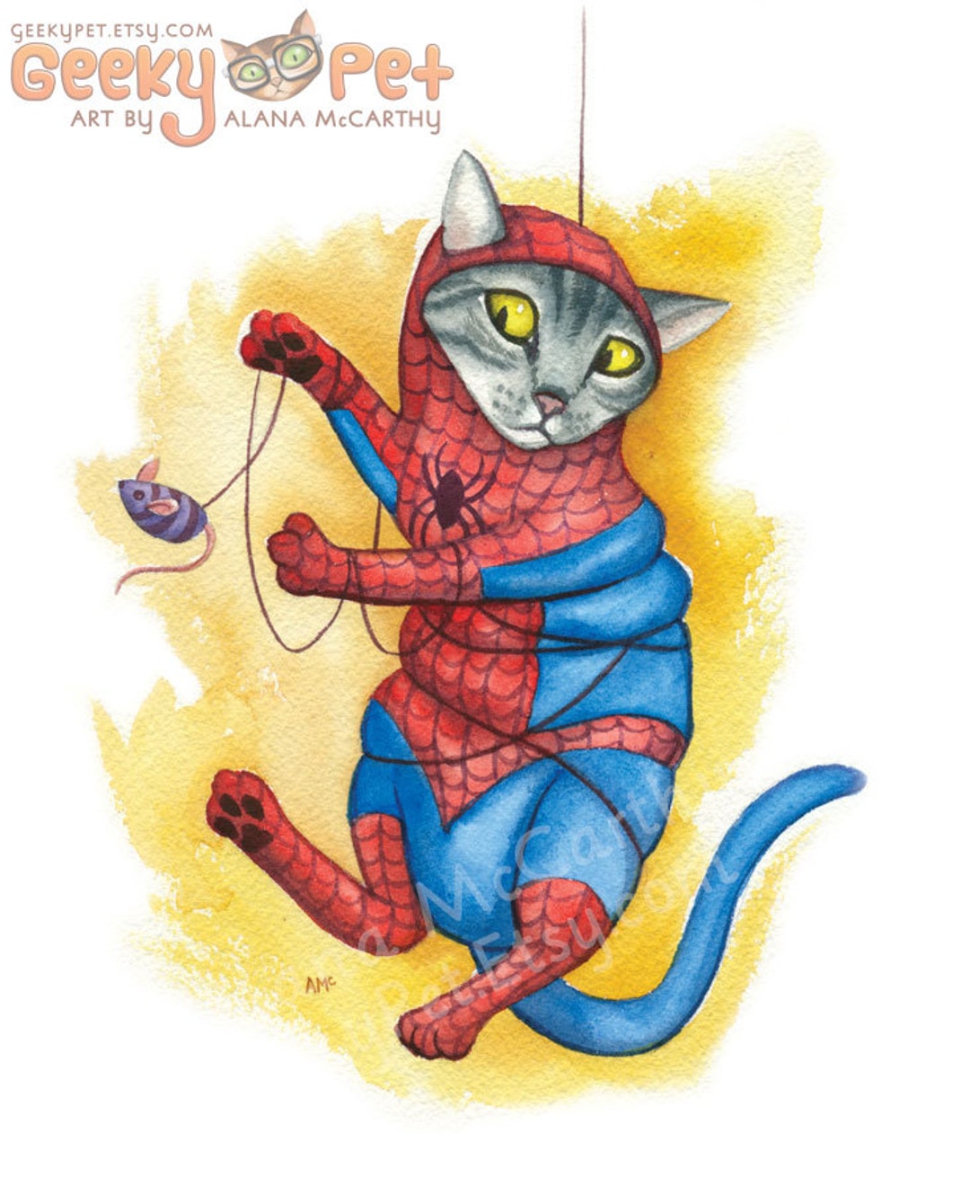 Spidey Cat - Watercolor 8x10" Print - Etsy