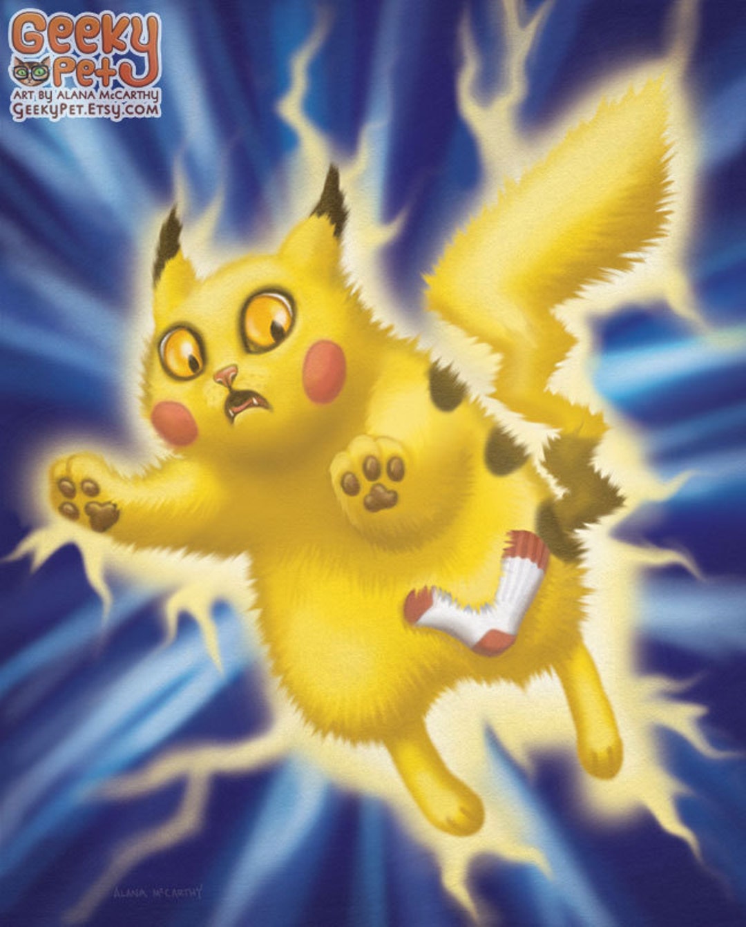 Pikachoo Cat - 8 X 10" Art Print - This Yellow Cat is Having Static ...