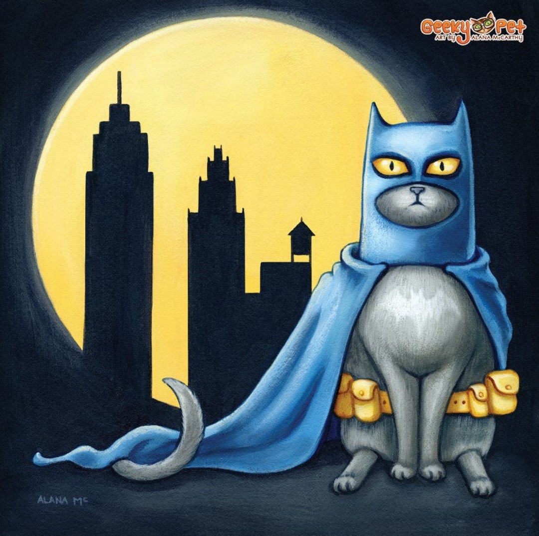 Bat Cat - 8x8 Art Print - With a Sleek Cape and Eyes That Gleam in the ...