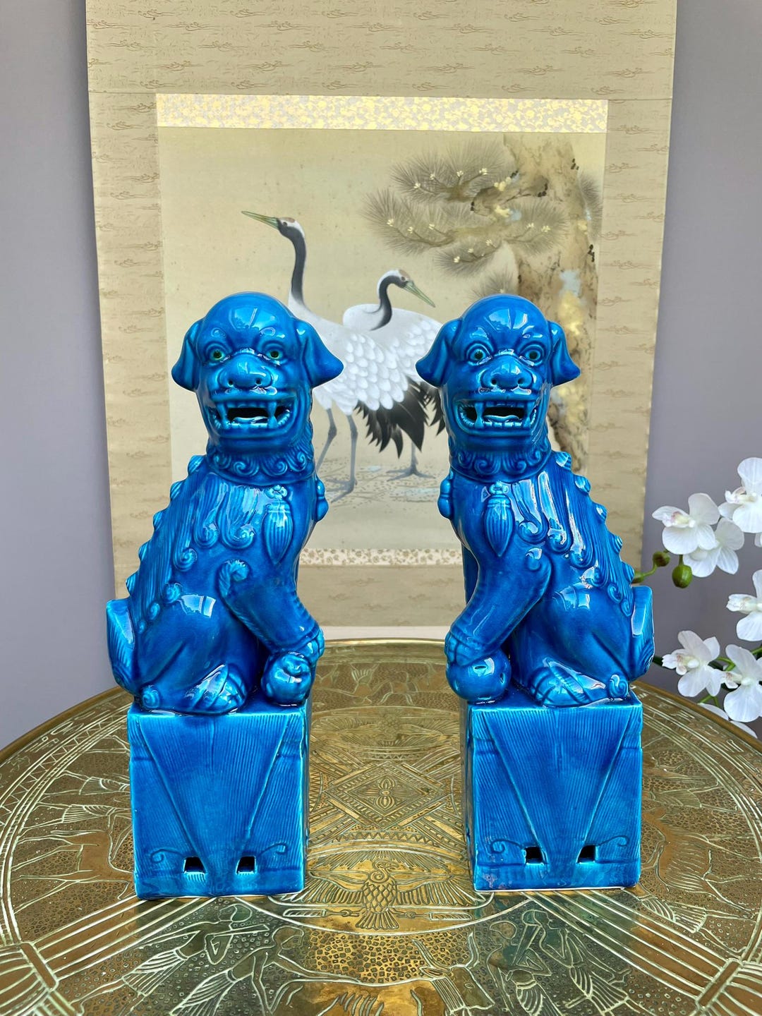 Turquoise Fu Dog Statues – Pair of Chinese Guardian Lions – Home Decor ...