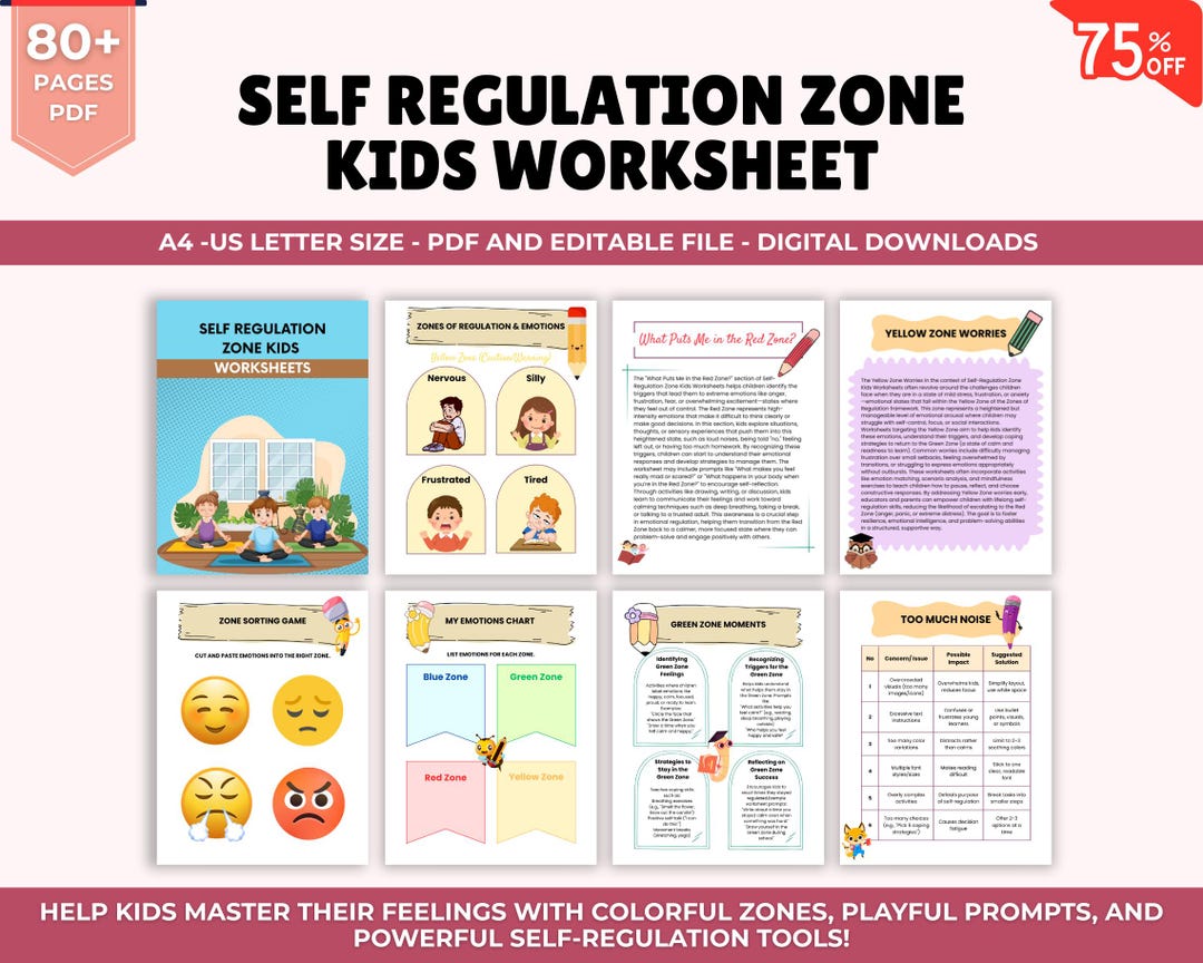 Self Regulation Zone Kids Feeling Worksheets, School Counselling ...