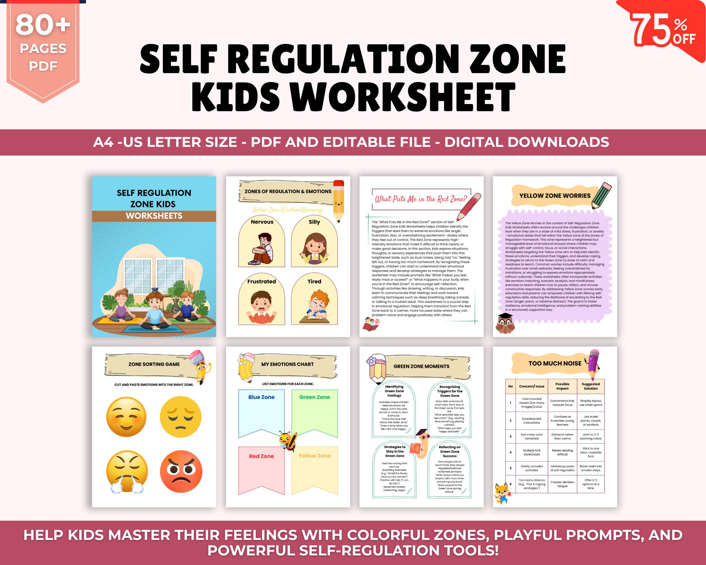 Self Regulation Zone Kids Feeling Worksheets, School Counselling ...