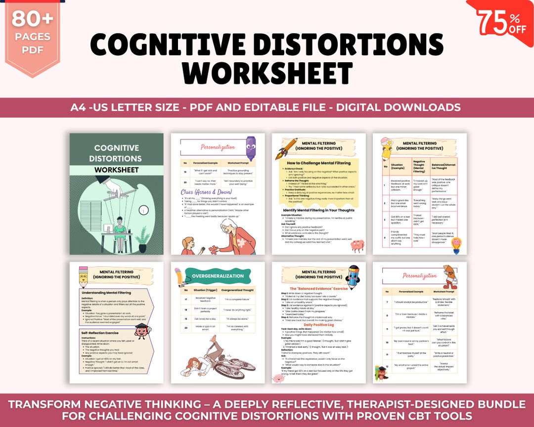 Cognitive Distortions Worksheets, Challenge Unhelpful Thinking Styles ...