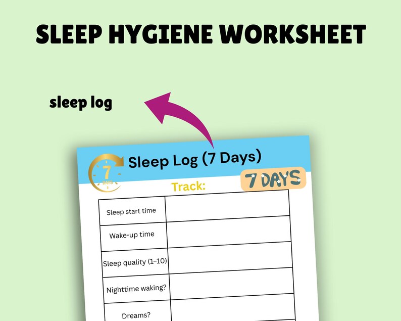 Sleep Hygiene Worksheets, Sleep Journal, Therapy Office Decor, Self ...