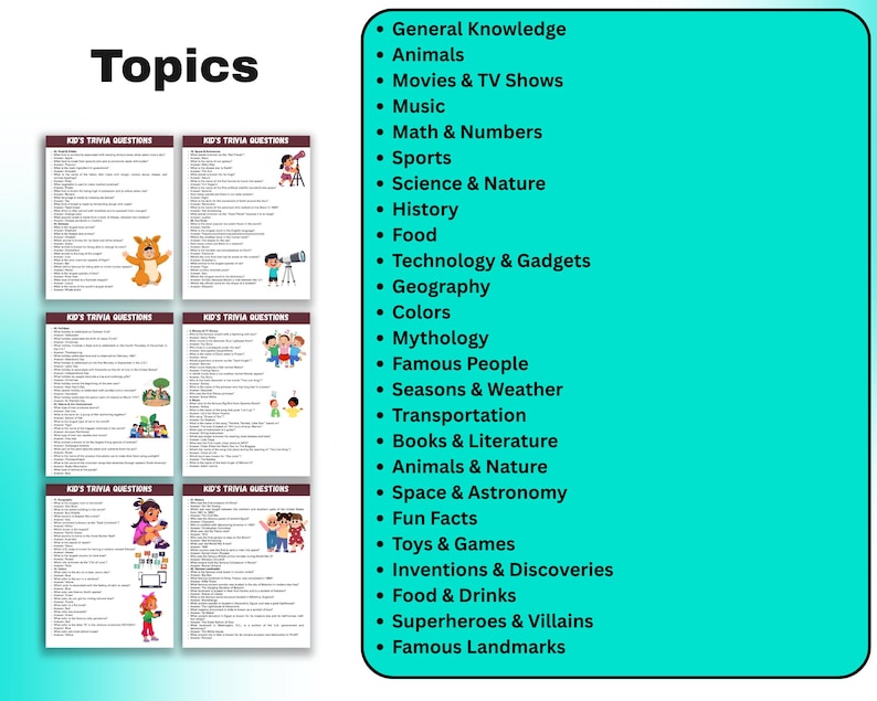 Kid's Trivia Questions Game, 50+ Topics (digital Download) - Etsy