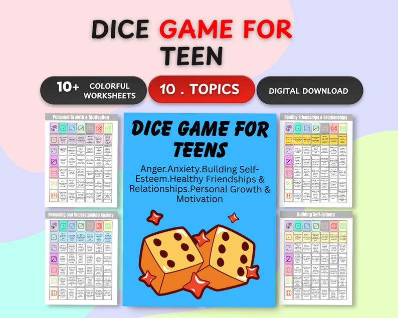 Teen Therapy Dice Game: Anxiety, Anger, Self-esteem Table Talk ...