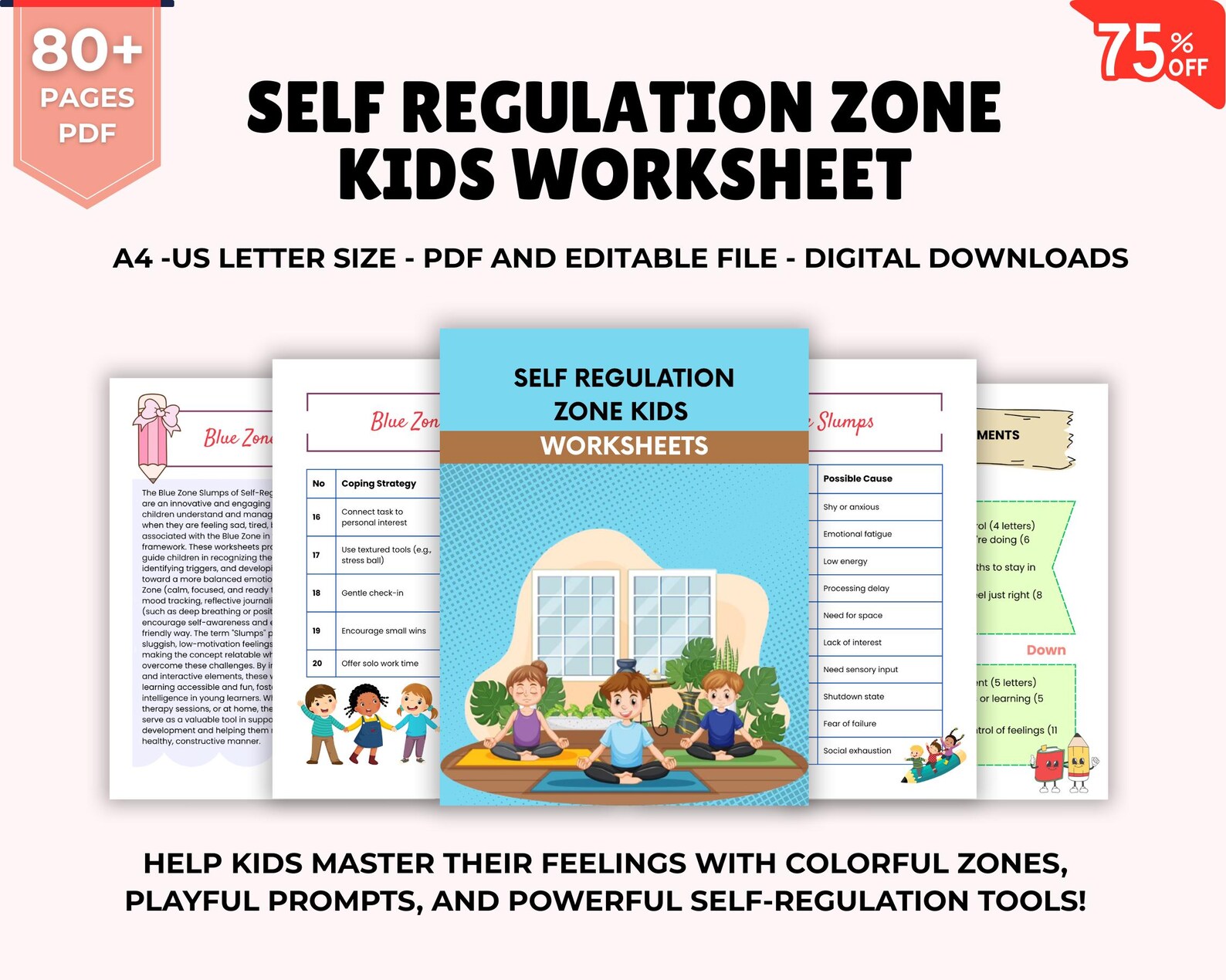 Self Regulation Zone Kids Worksheets: Social Emotional Learning, Calm ...