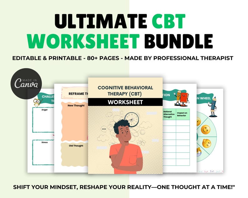 Cognitive Behavioral Therapy Worksheets, CBT Therapy, Negative Thought ...