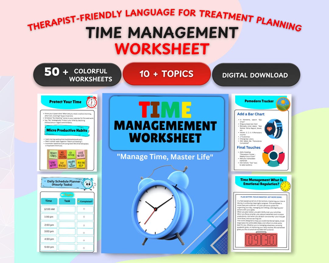 Time Management Worksheets: Therapy, Planning, and Productivity Skills ...