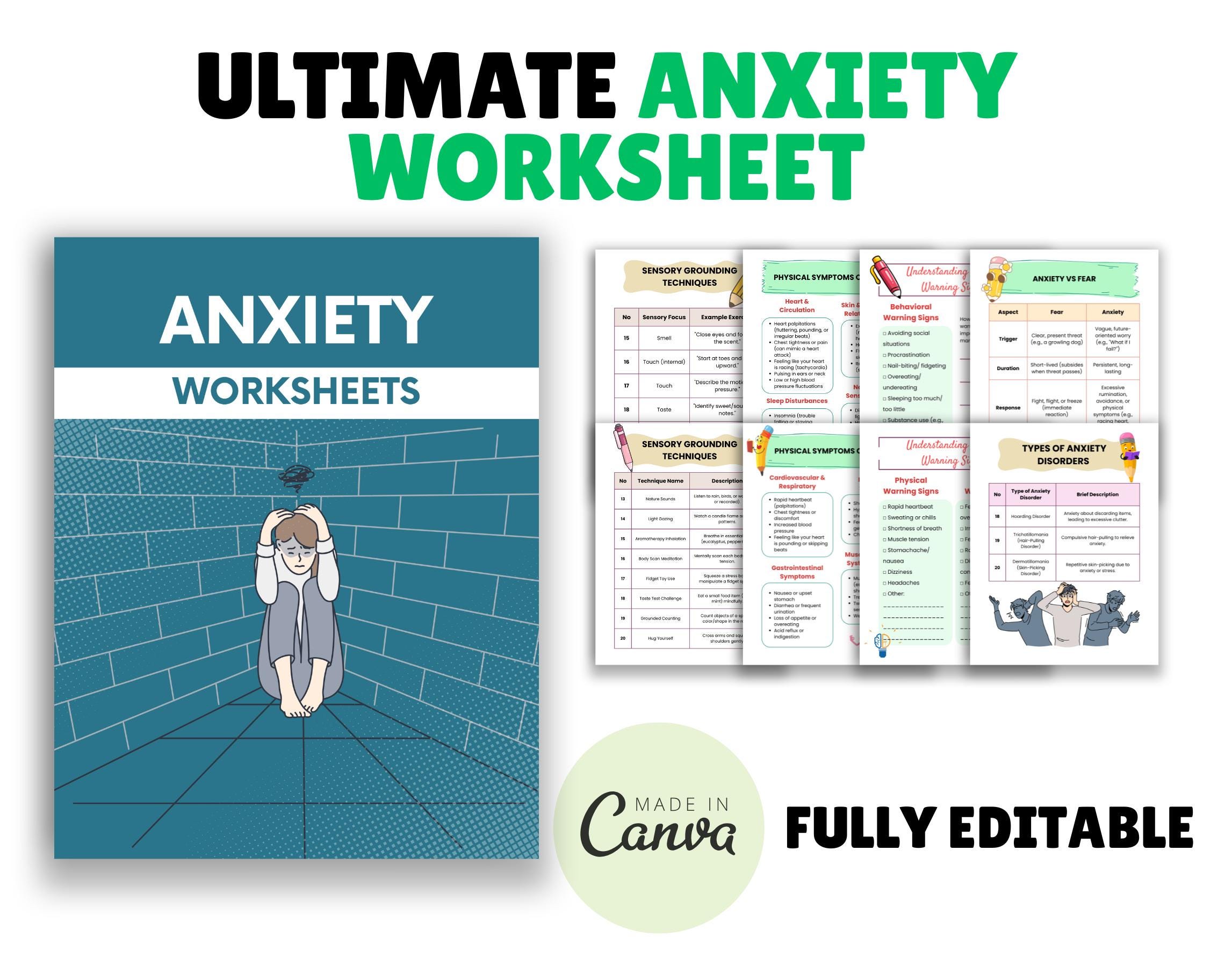 Anxiety Worksheets, Therapy Office Resources, Anxiety Bundle, Social ...