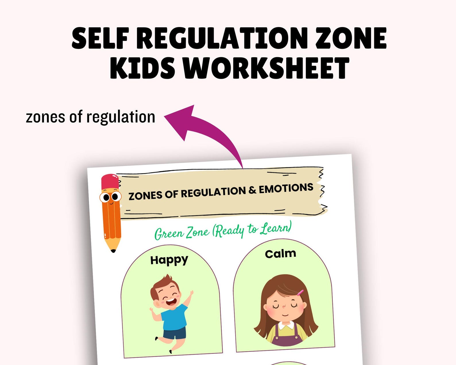 Self Regulation Zone Kids Worksheets: Social Emotional Learning, Calm ...
