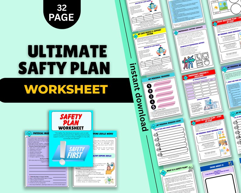 Safety Plan Worksheets: Crisis Management, Coping Skills (PDF Download ...