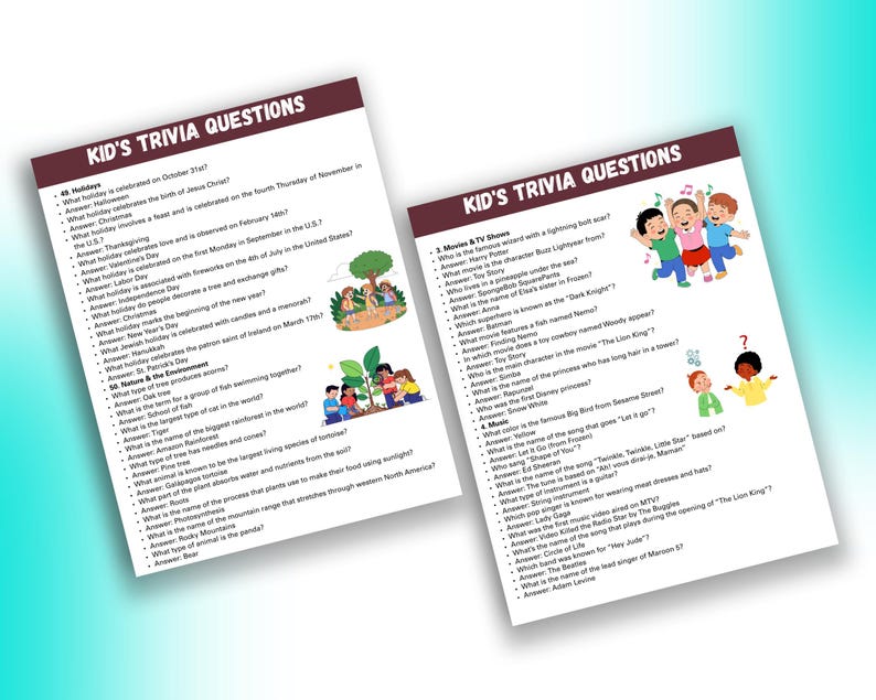 Kid's Trivia Questions Game, 50+ Topics (digital Download) - Etsy