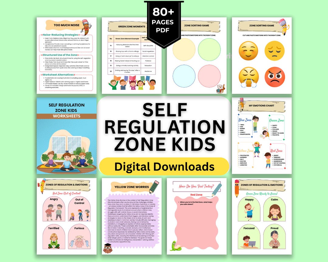 Self Regulation Zone Kids Worksheets: Social Emotional Learning, Calm ...