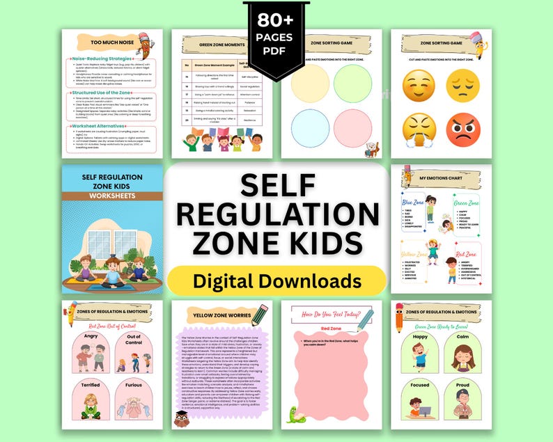 Self Regulation Zone Kids Worksheets: Social Emotional Learning, Calm ...