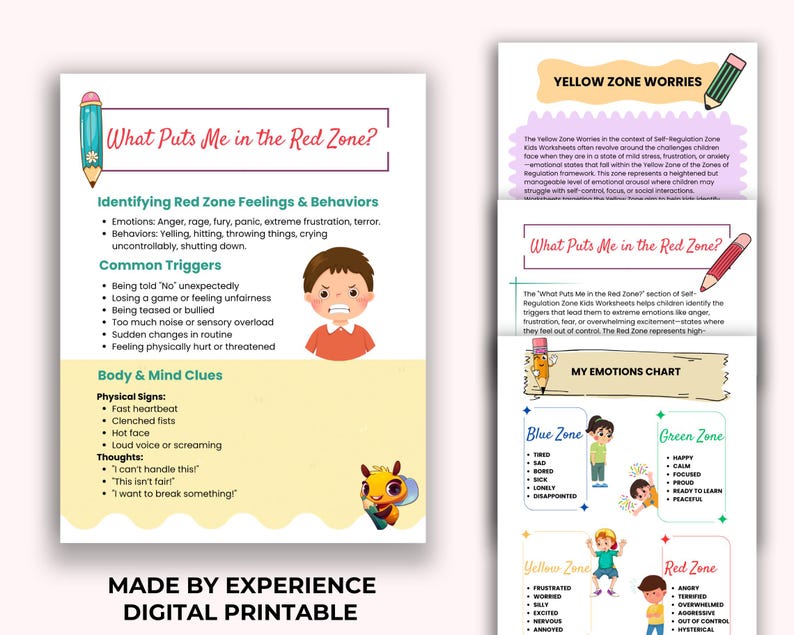 Self Regulation Zone Kids Worksheets: Social Emotional Learning, Calm ...