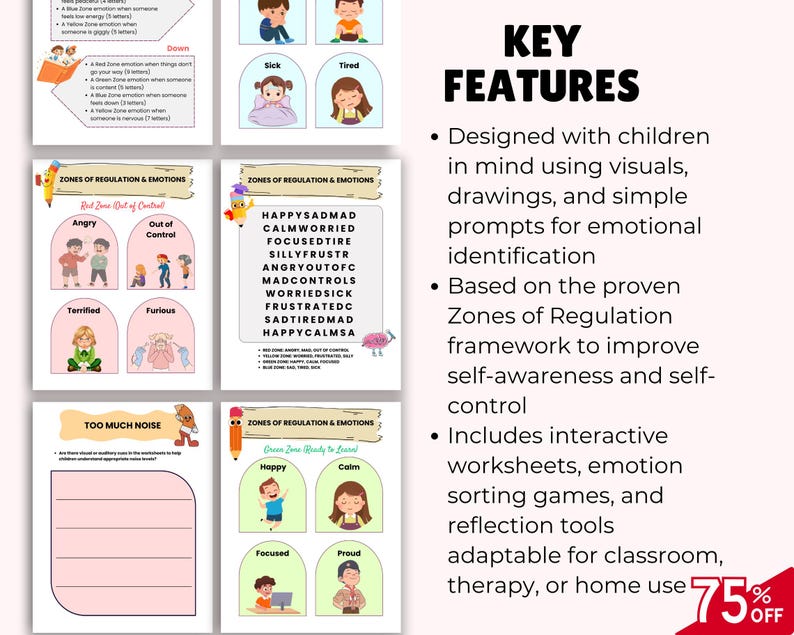 Self Regulation Zone Kids Worksheets: Social Emotional Learning, Calm ...