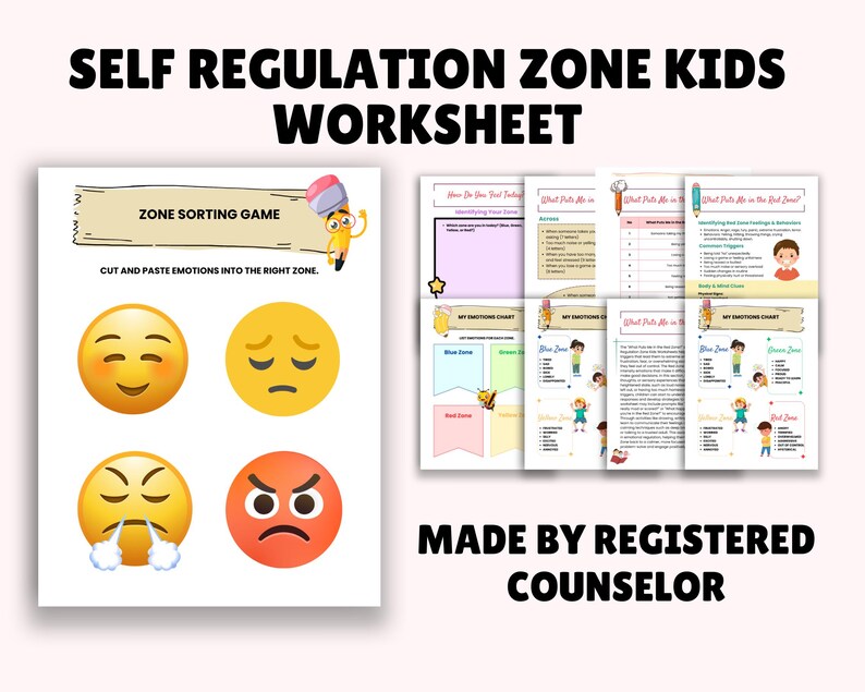 Self Regulation Zone Kids Worksheets: Social Emotional Learning, Calm ...