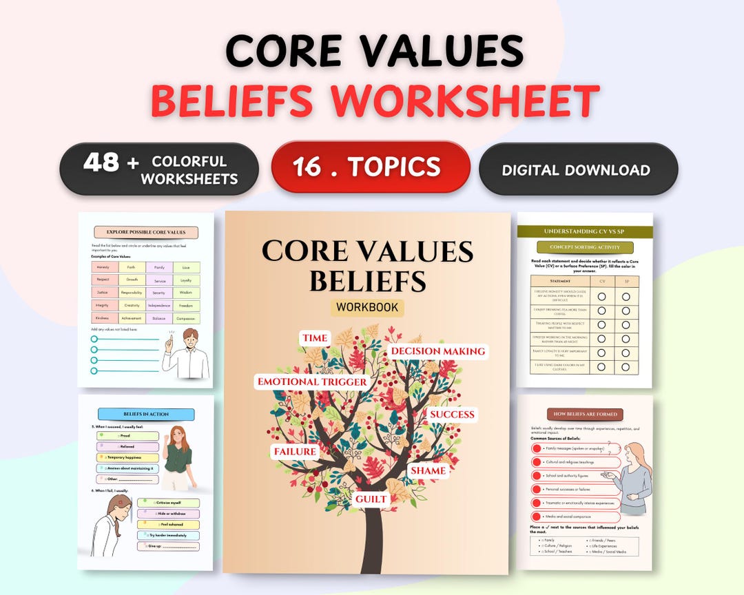 Core Values Beliefs Workbook, Self-discovery Journal (digital Download ...