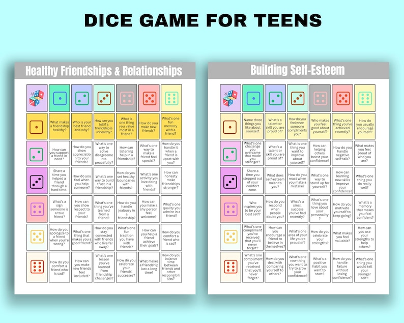 Teen Therapy Dice Game: Anxiety, Anger, Self-esteem Table Talk ...