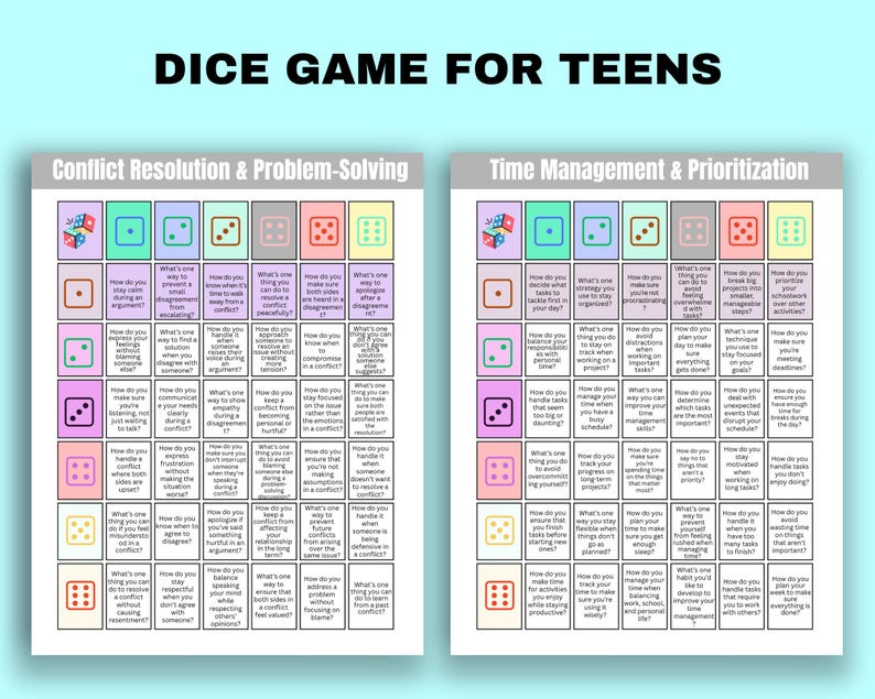 Teen Therapy Dice Game: Anxiety, Anger, Self-esteem Table Talk ...