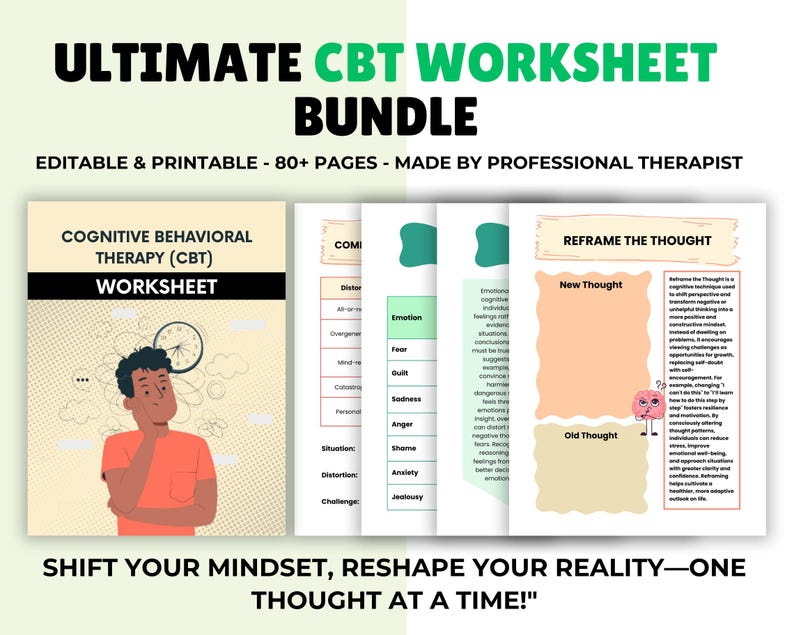 Cognitive Behavioral Therapy Worksheets, CBT Therapy, Negative Thought ...