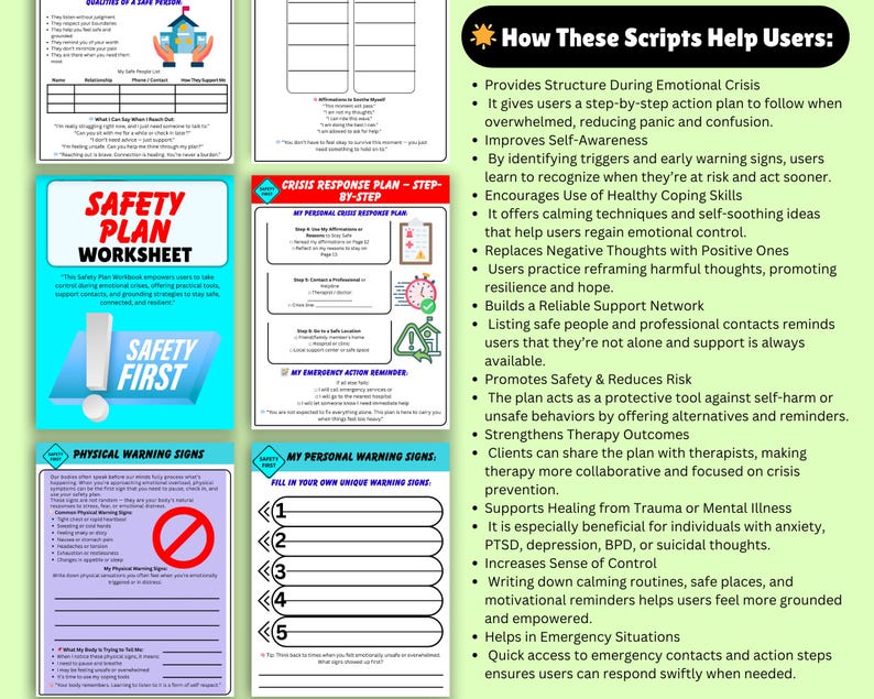 Safety Plan Worksheets: Crisis Management, Coping Skills (PDF Download ...