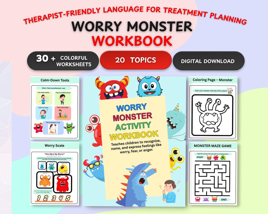 Worry Monster Anxiety Workbook for Kids: CBT Coping Skills, Coloring ...