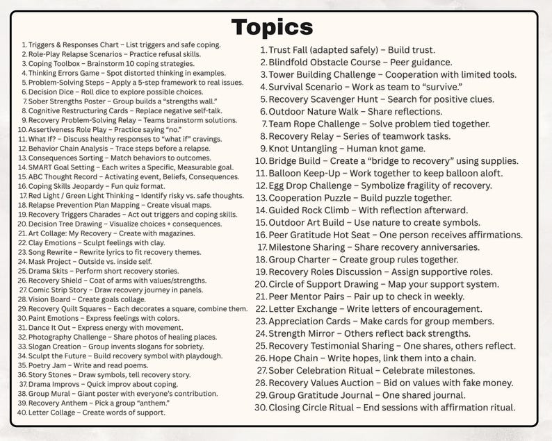 Addiction Recovery Group Therapy Games: 100+ Activities (digital ...
