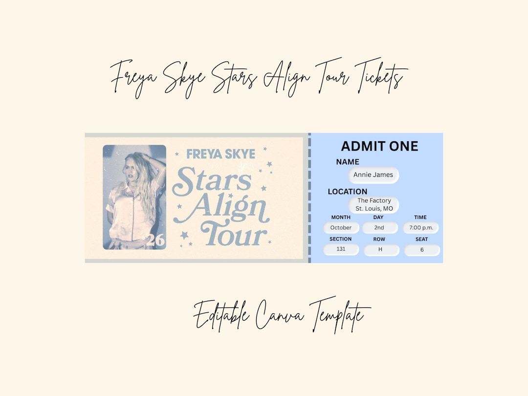 Freya Skye Stars Align Tour Ticket Editable Canva Template - Etsy UK