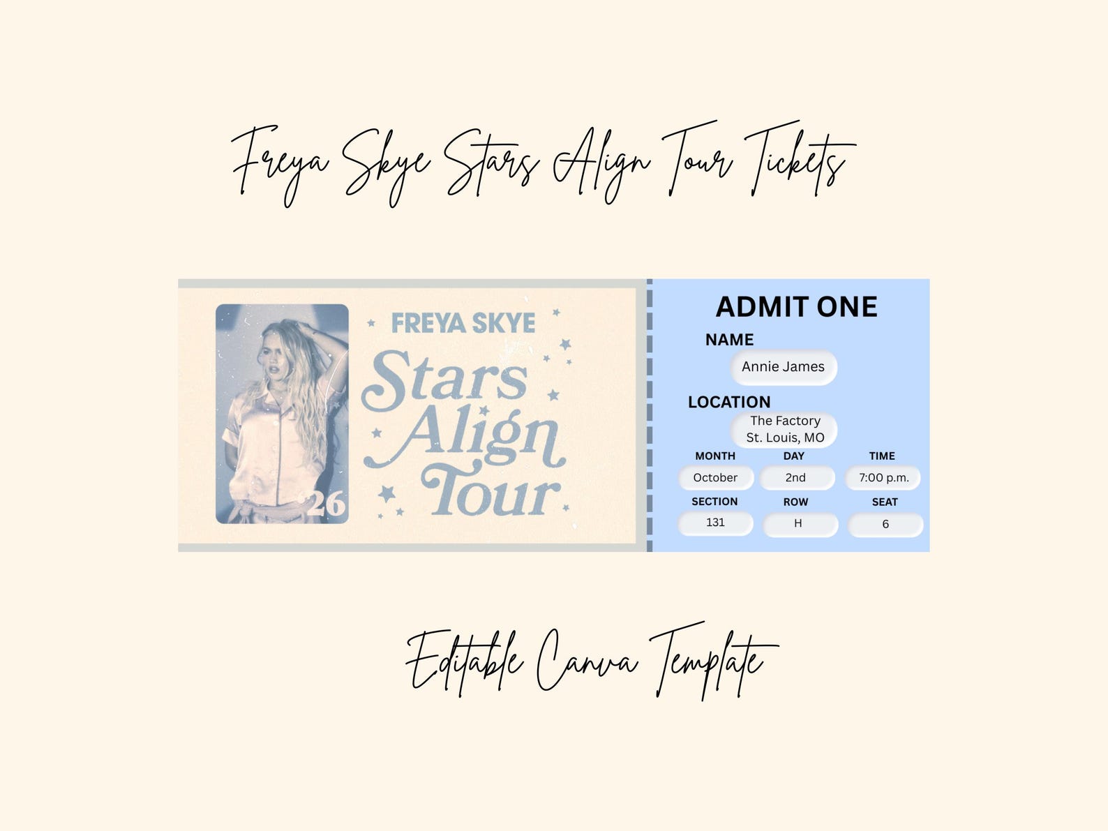 Freya Skye Stars Align Tour Ticket Editable Canva Template - Etsy
