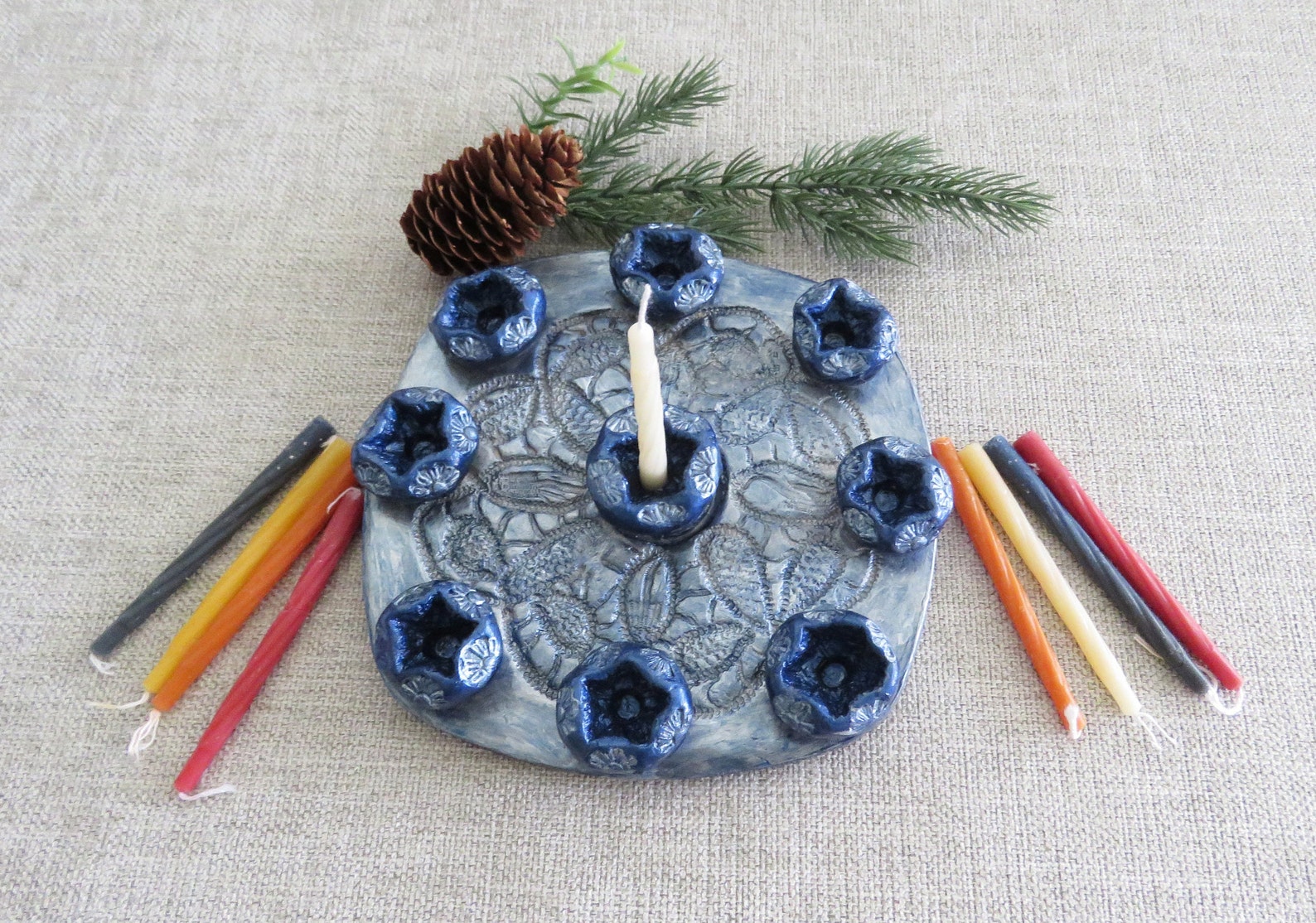 Menorah - Clay Blue, Crochet Decoration for Hanukkah - Etsy