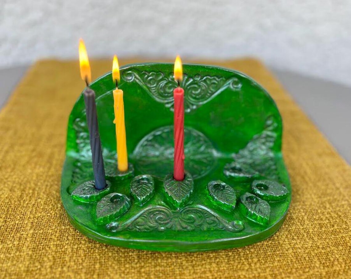 Menorah - Green Clay With Leaf Design - Etsy