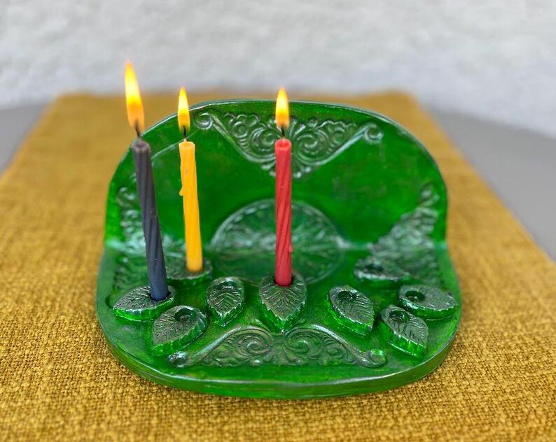 Menorah - Green Clay With Leaf Design - Etsy